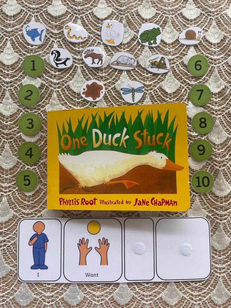 One Duck Stuck Book With Velcro Numbers and Characters | Speech Therapy ...