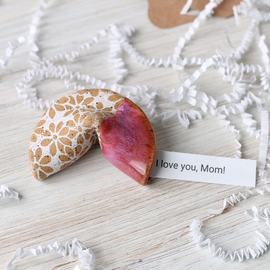 Ceramic Fortune Cookie- Personalized Gift- Pink With White Flowers - Etsy