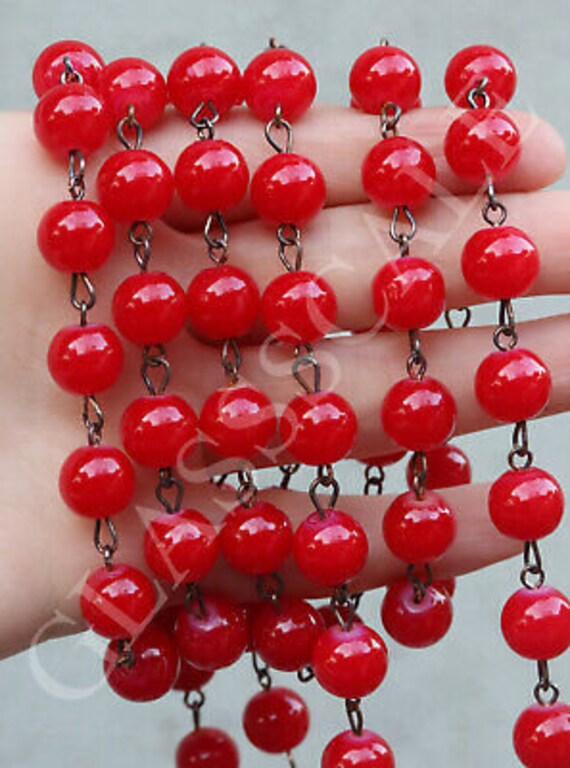 12" Glass 10Mm Bead Prism Strand Part Ruby Red Opali… - Gem