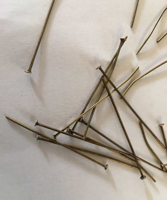100 Antique Style Brass Patinated 1" long Pin Parts F… - Gem