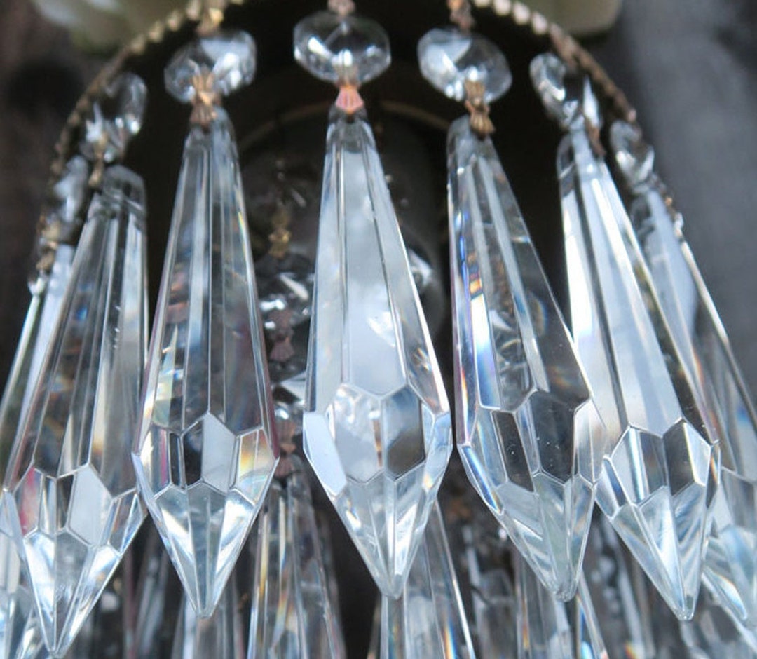10 Vintage French U-drop Octagon Crystal Glass Prism Lamp Chandelier ...