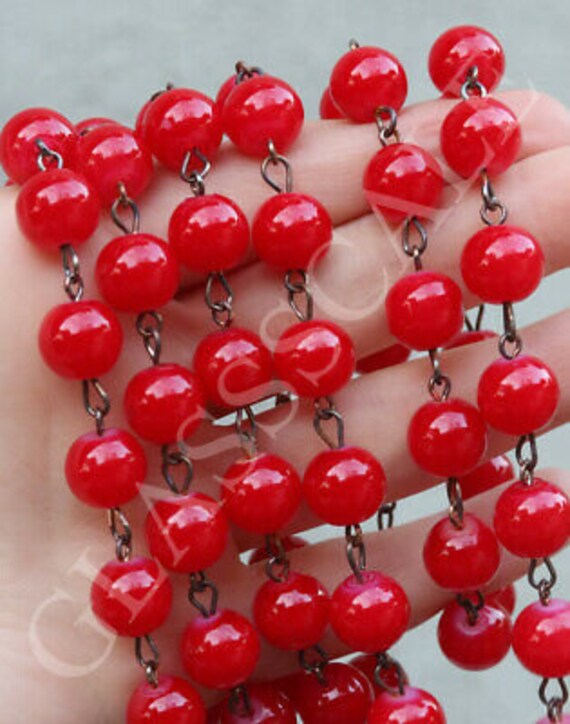 12" Glass 10Mm Bead Prism Strand Part Ruby Red Opali… - Gem