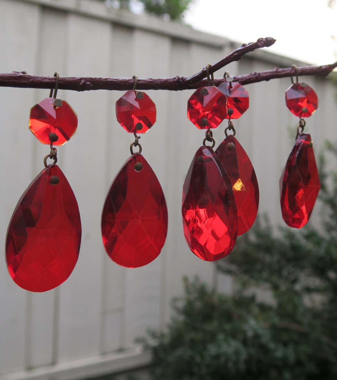 10 Ruby Red Glass Crystal Prism Lamp Chandelier Part Suncatcher Design ...