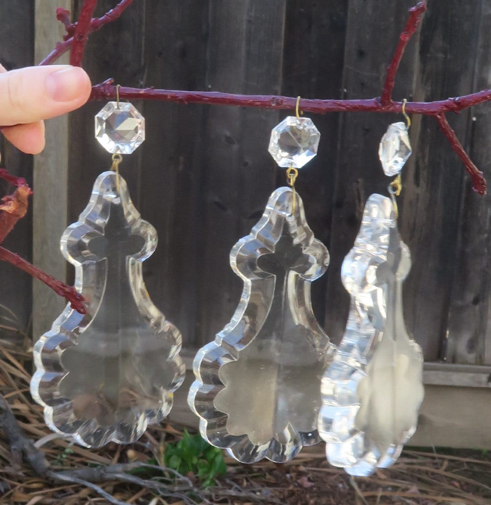 1 Vintage 4" French Leaf Pendalogue Bead Crystal Glass Prism Lamp ...