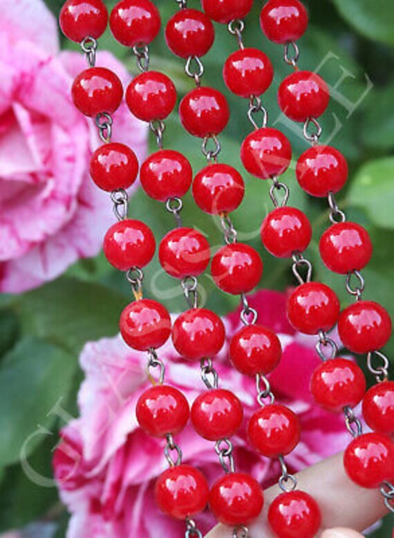 12" Glass 10Mm Bead Prism Strand Part Ruby Red Opali… - Gem