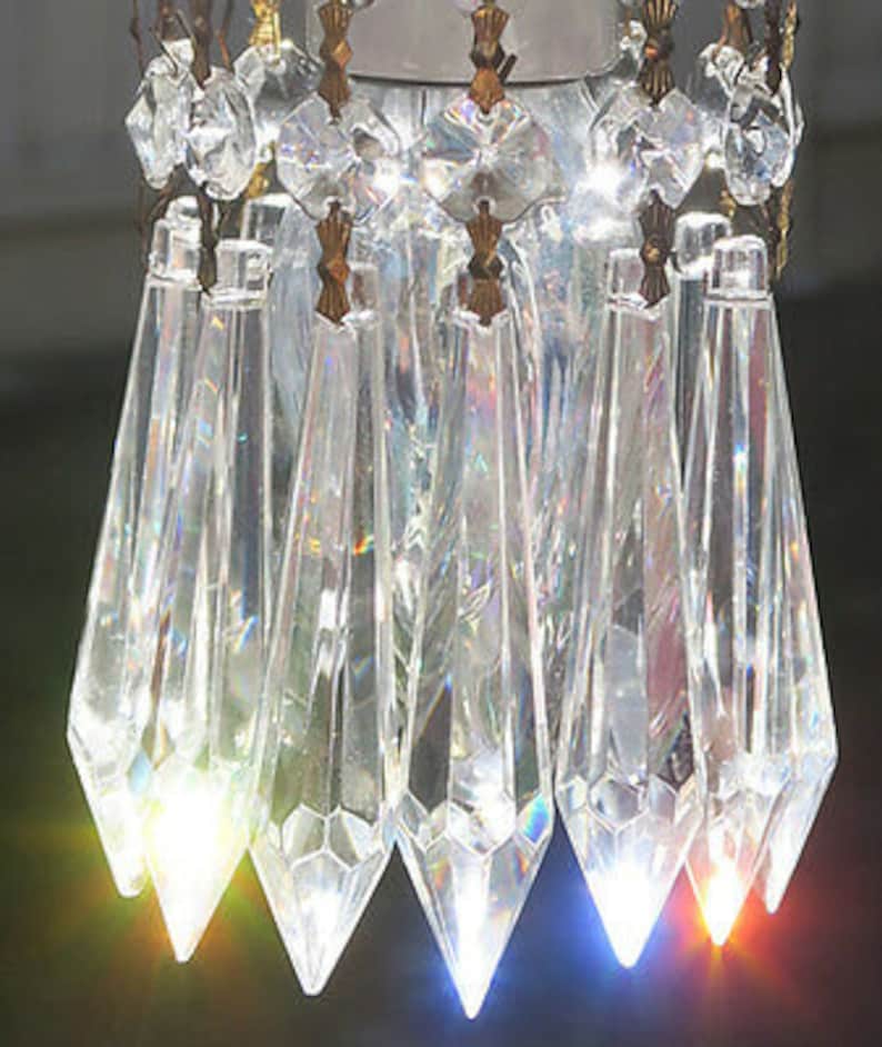 10 Vintage French U-drop Octagon Crystal Glass Prism Lamp Chandelier ...
