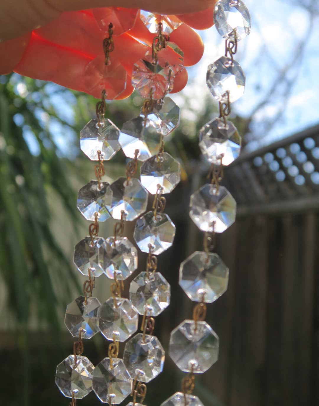 2 of 35 Cut Glass Prism Chains Strand Lamp Chandelier Sconce Part Brass ...