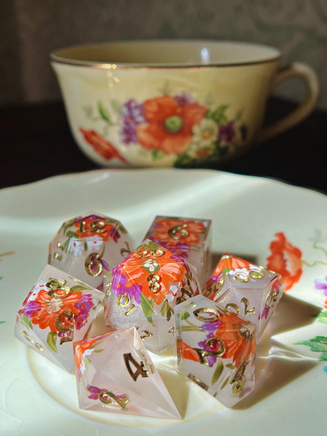 Teacup DND Dice Set - Orange Poppies - Etsy