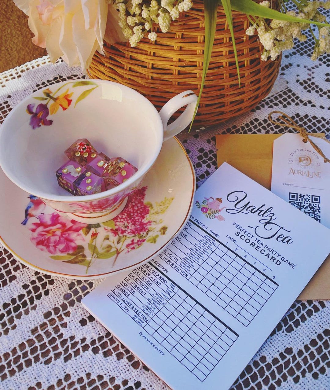 Yahtz-tea Teacup Game Set in Wild Flower - Etsy