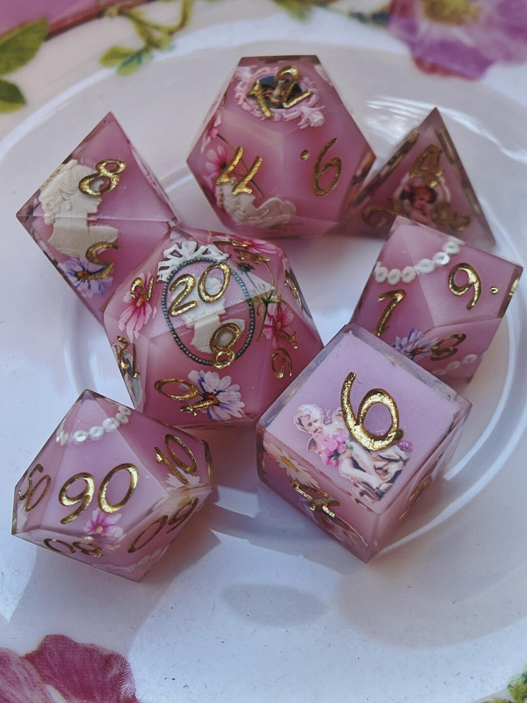 Pink Dungeons and Dragons DND Full Dice Set With Teacup and Saucer for ...