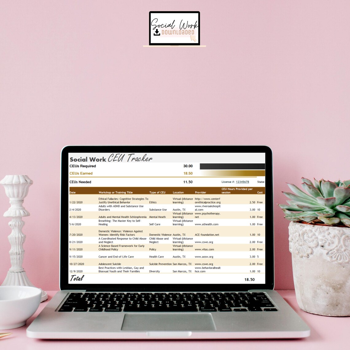 Social Work CEU Tracker Excel Worksheet Template | Social Work ...
