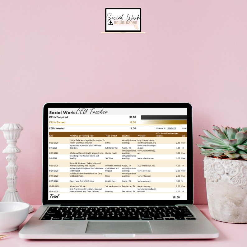 Social Work CEU Tracker Excel Worksheet Template | Social Work ...