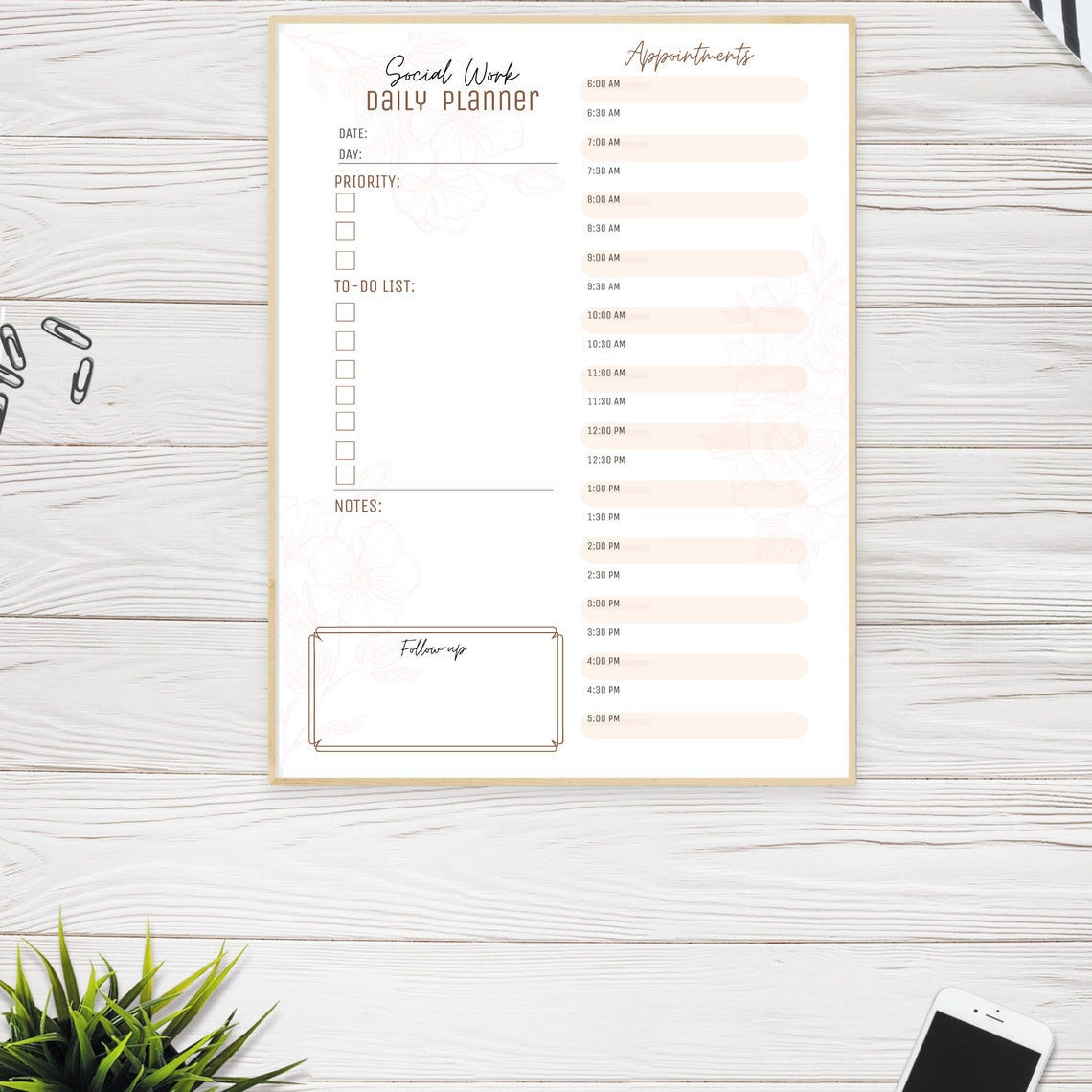 Social Work Daily Planner Printable | Appointments Hourly Schedule | to ...