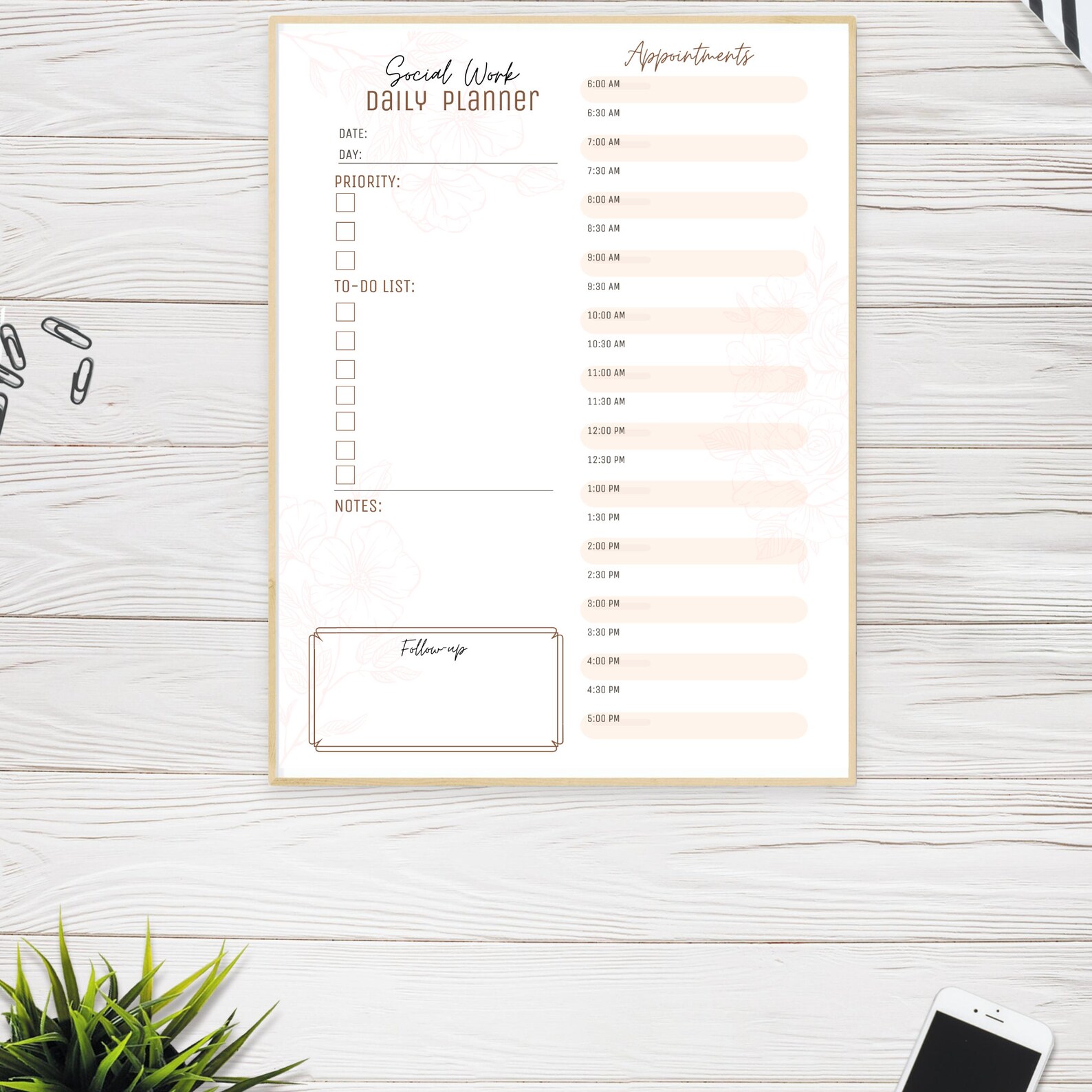 Social Work Daily Planner Printable | Appointments Hourly Schedule | to ...