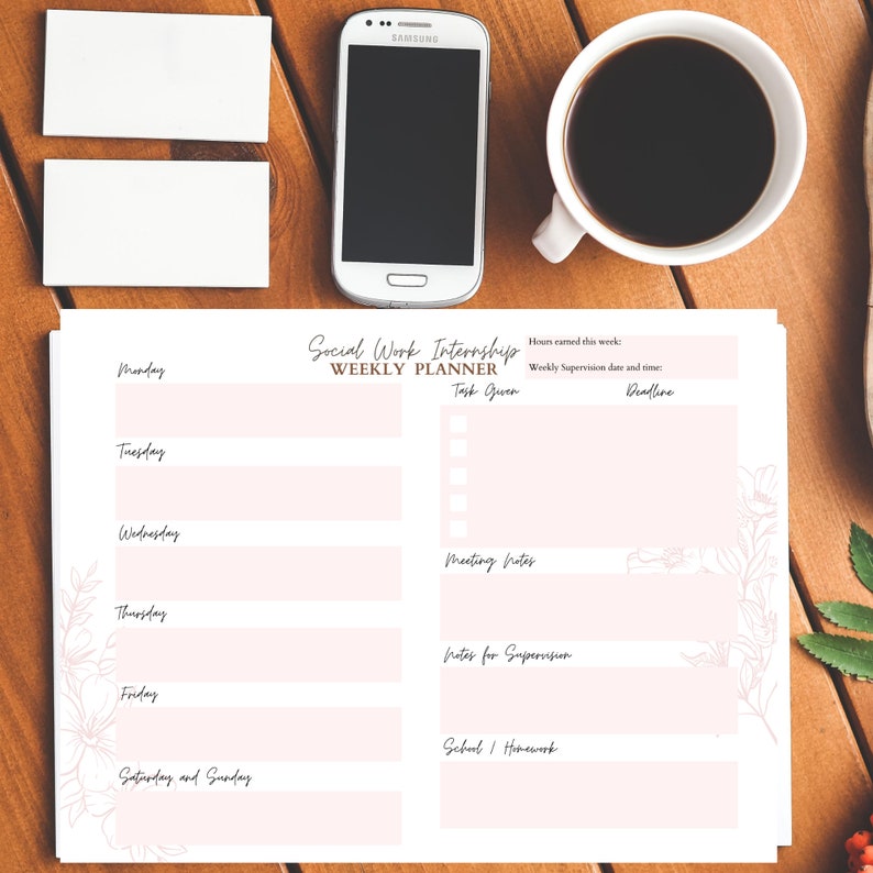 Social Work Internship Weekly Planner Printable | Field Placement ...