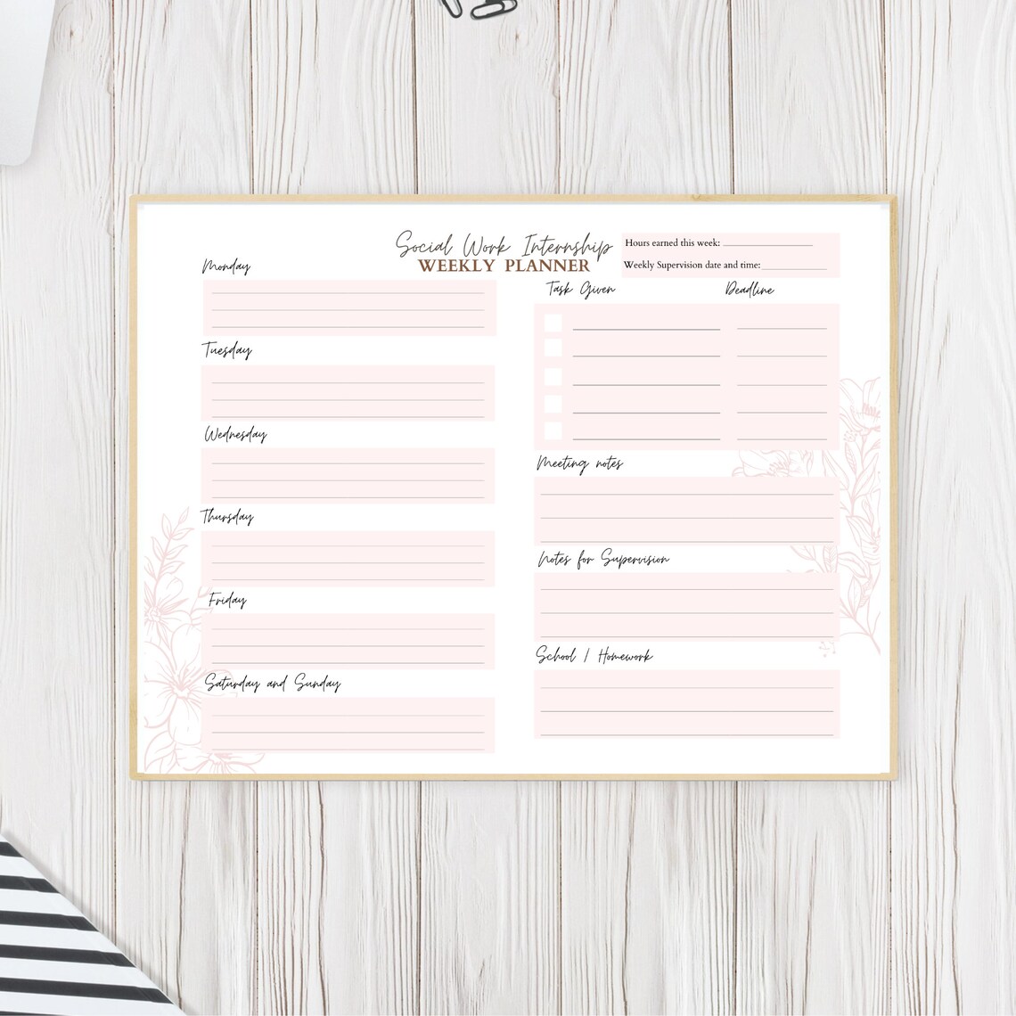 Social Work Internship Weekly Planner Printable | Field Placement ...