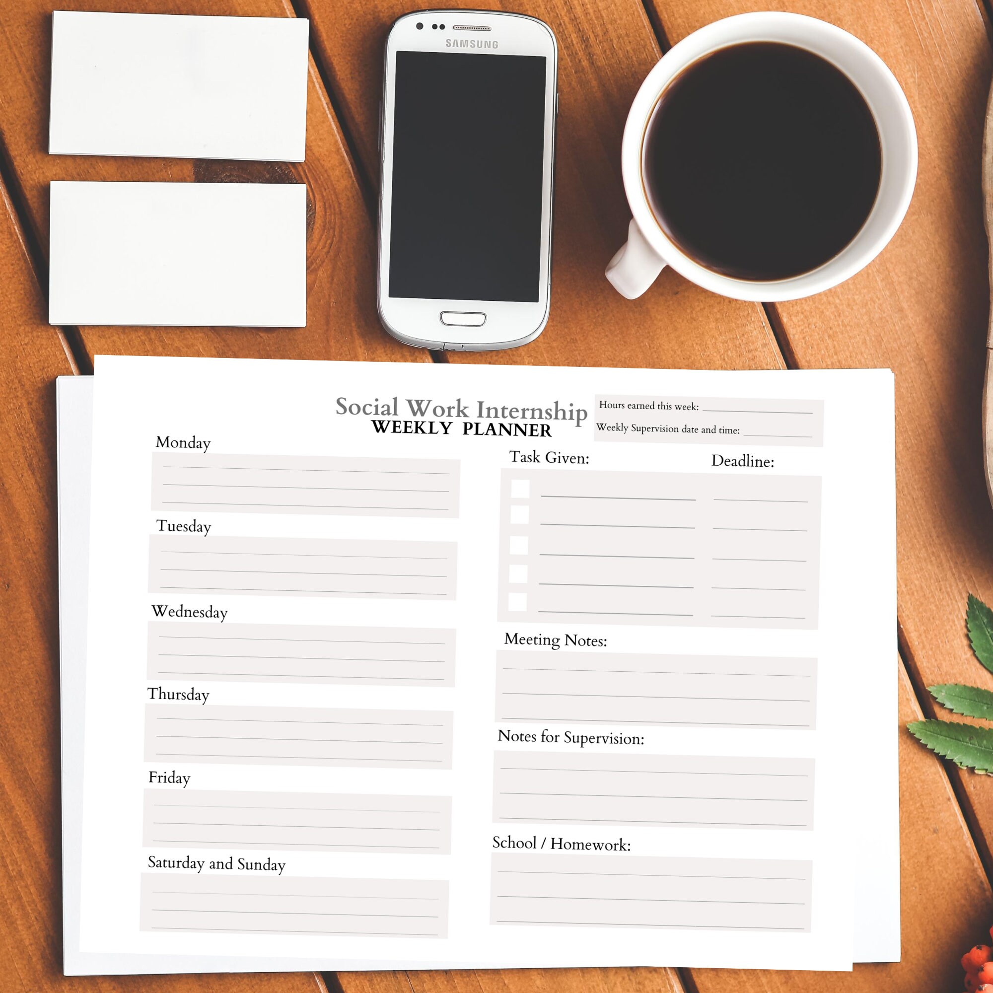 Social Work Internship Weekly Planner Printable | Field Placement ...