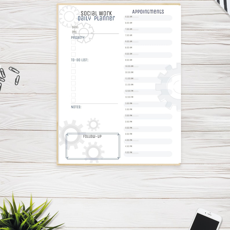 Social Work Daily Planner Printable | Appointments Hourly Schedule | to ...