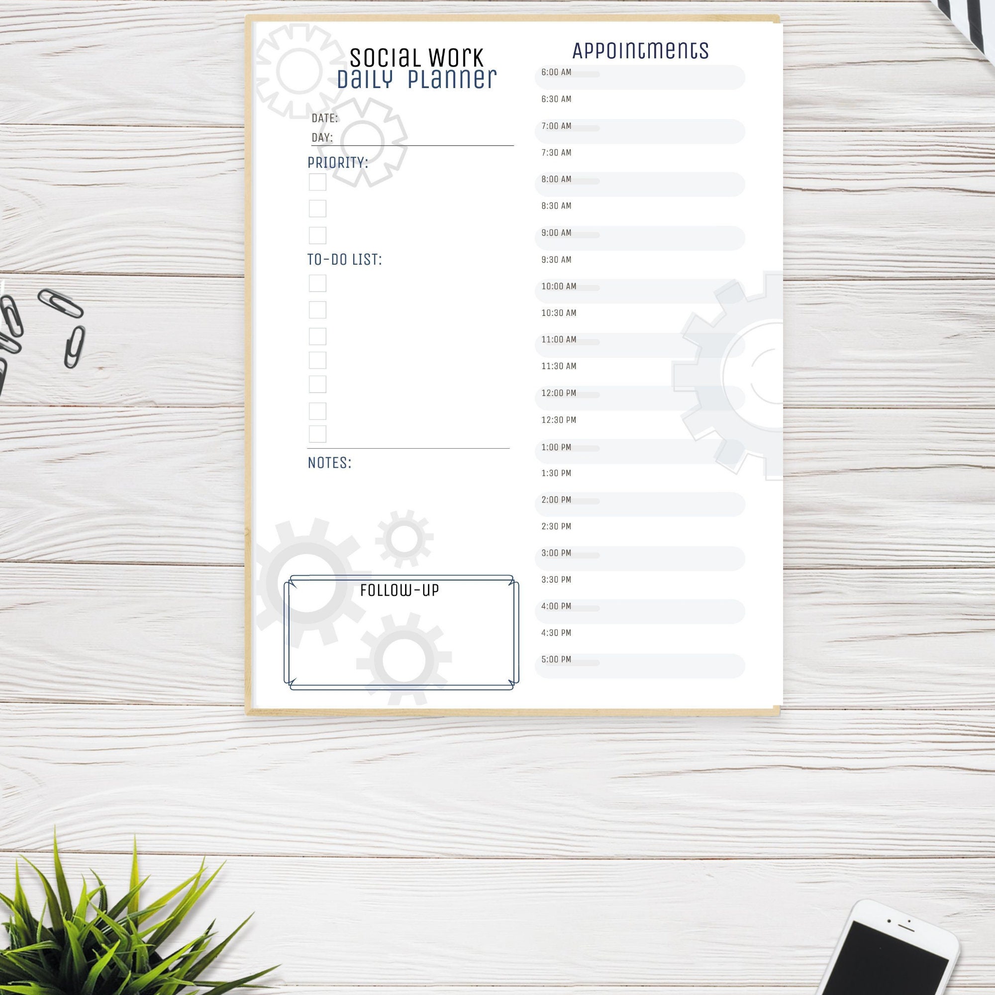 Social Work Daily Planner Printable | Appointments Hourly Schedule | to ...