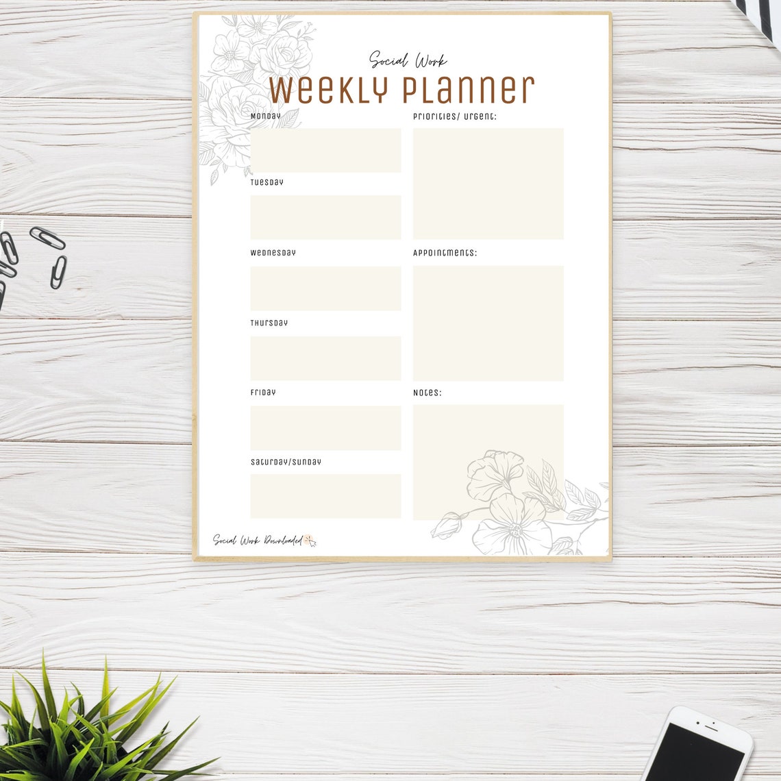 Social Work Weekly Planner Printable | Priorities, Urgent, Appointments ...