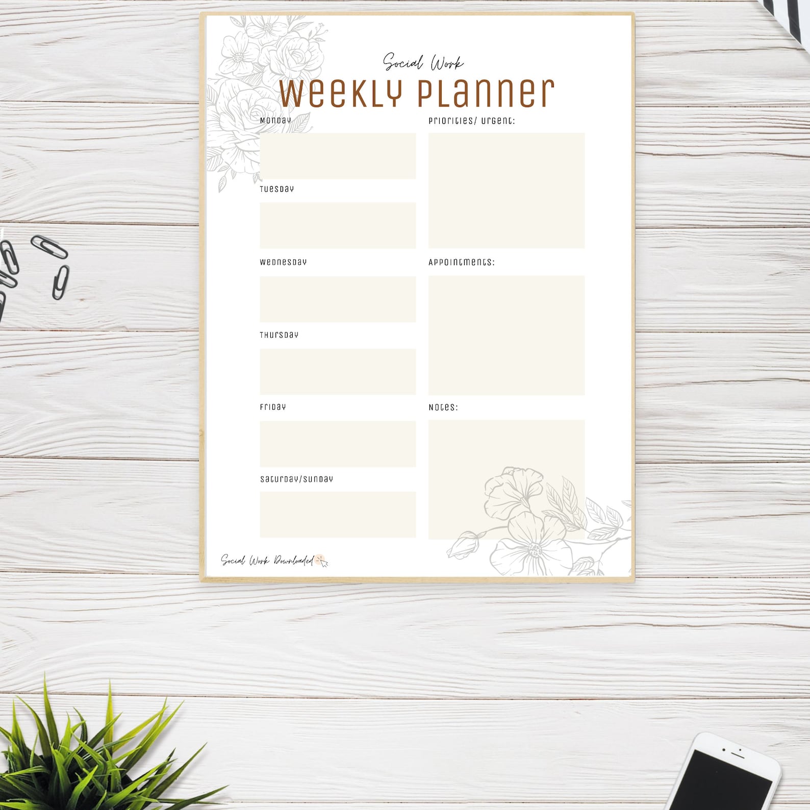 Social Work Weekly Planner Printable | Priorities, Urgent, Appointments ...