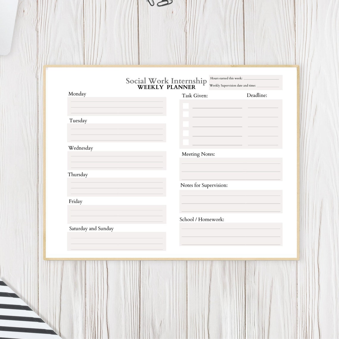 Social Work Internship Weekly Planner Printable | Field Placement ...