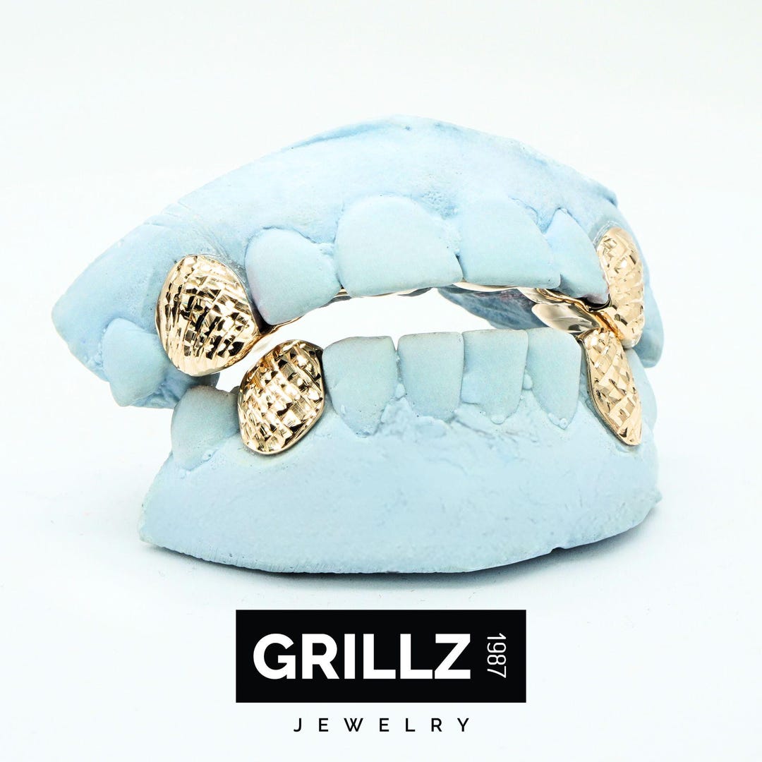 Custom 2PC Grillz With Model Small Fangs Diamond Dust and Diamond Cuts ...