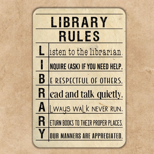 Vintage Style Library Card Library Rules Sign Contemporary - Etsy