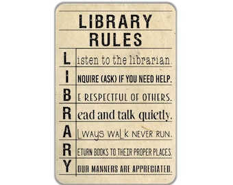 Library Rules Sign - Etsy