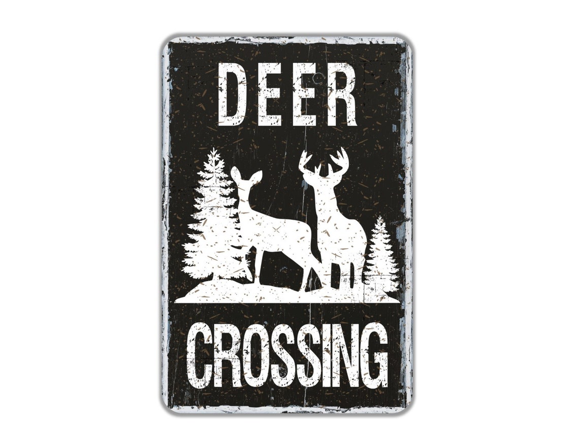 Distressed Buck Deer Crossing Farm Metal Sign, Rustic Style ...
