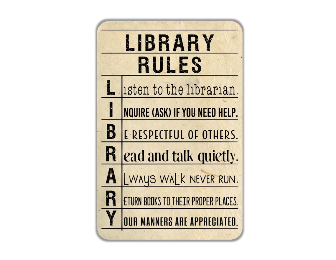 Vintage Style Library Card Library Rules Sign Contemporary - Etsy