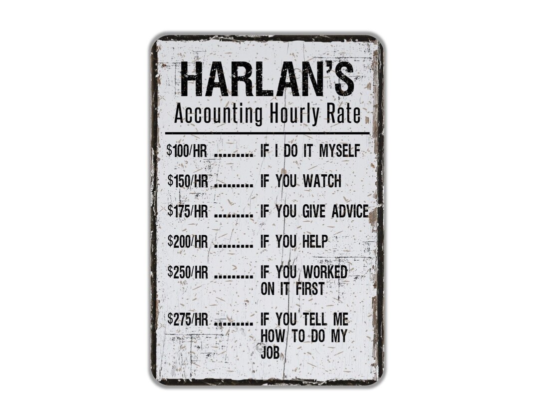 Accountant Hourly Rate Metal Sign, Personalized Contemporary Modern ...
