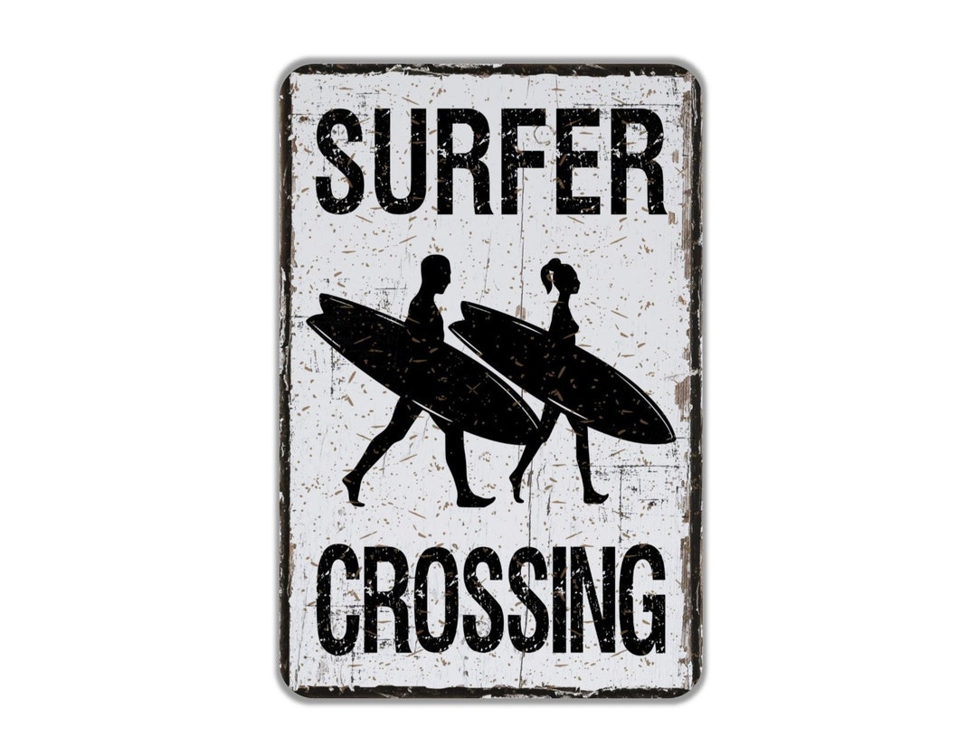 Surfer Crossing Sign, Beach Life Contemporary Modern Farmhouse Metal ...