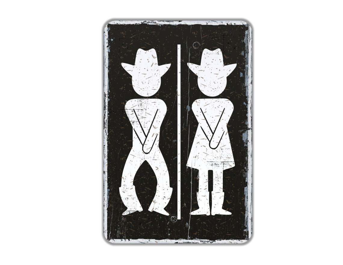 Funny Cowboy Cowgirl Bathroom Sign, Custom Contemporary Modern ...