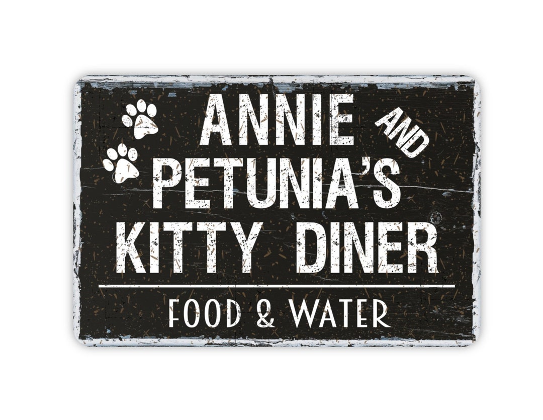 Personalized 2 Cat Kitty Diner Metal Sign, Custom Modern Farmhouse Wall ...