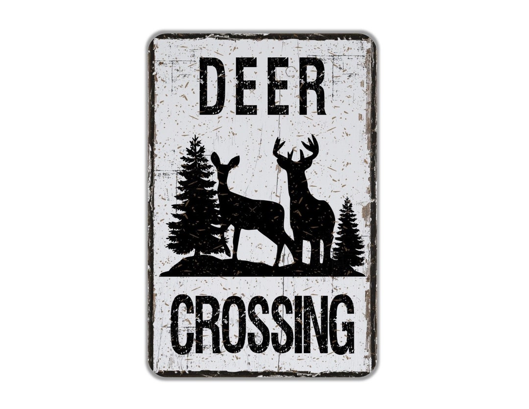 Distressed Buck Deer Crossing Farm Metal Sign, Rustic Style ...