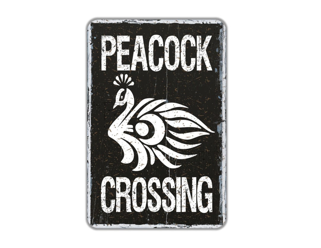 Distressed Style Peacock Crossing Metal Sign, Contemporary Modern ...