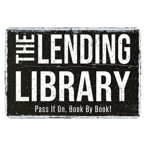 The Lending Library Sign, Rustic Distressed Book Sharing Literary Metal ...