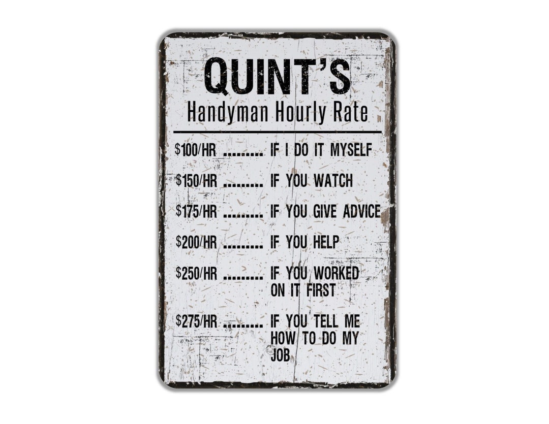 Handyman Hourly Rate Metal Sign, Personalized Contemporary Modern ...