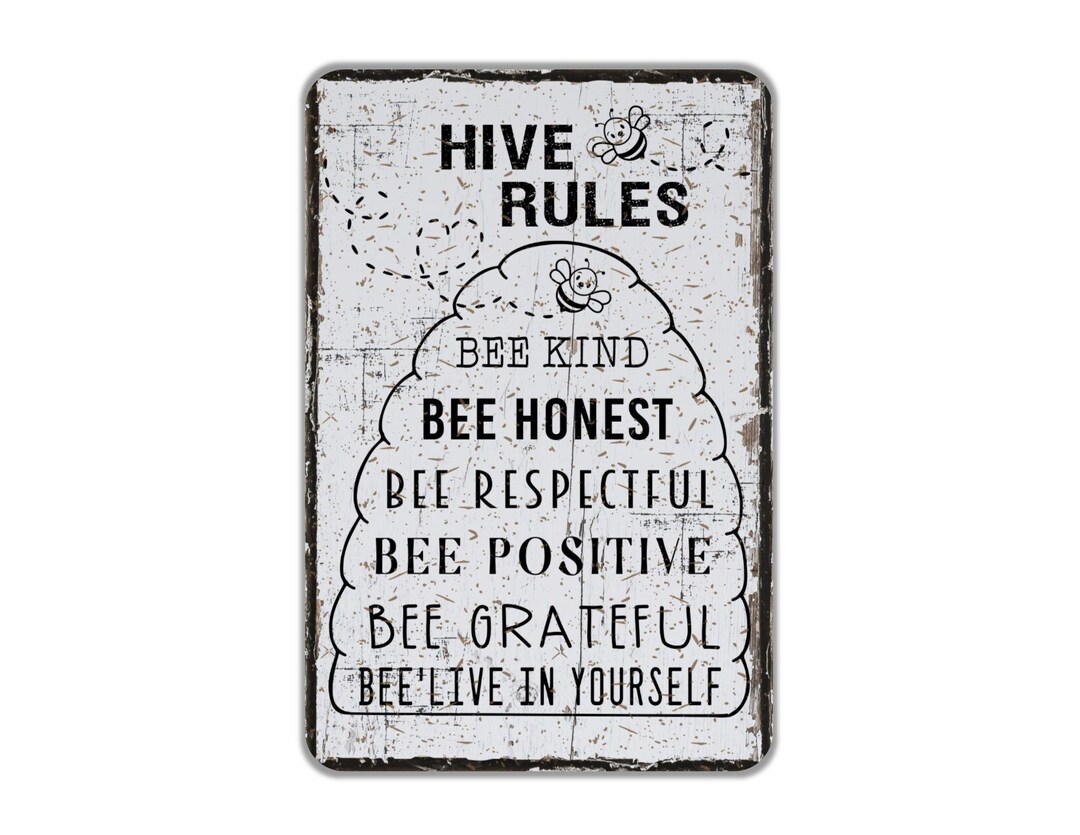 Bee Hive Rules Metal Sign, Contemporary Modern Farmhouse Style Wall ...
