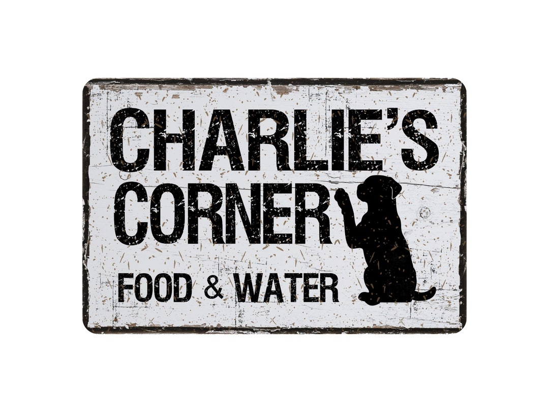 Dog Food & Water Corner Sign, Personalized Rustic Contemporary Modern ...