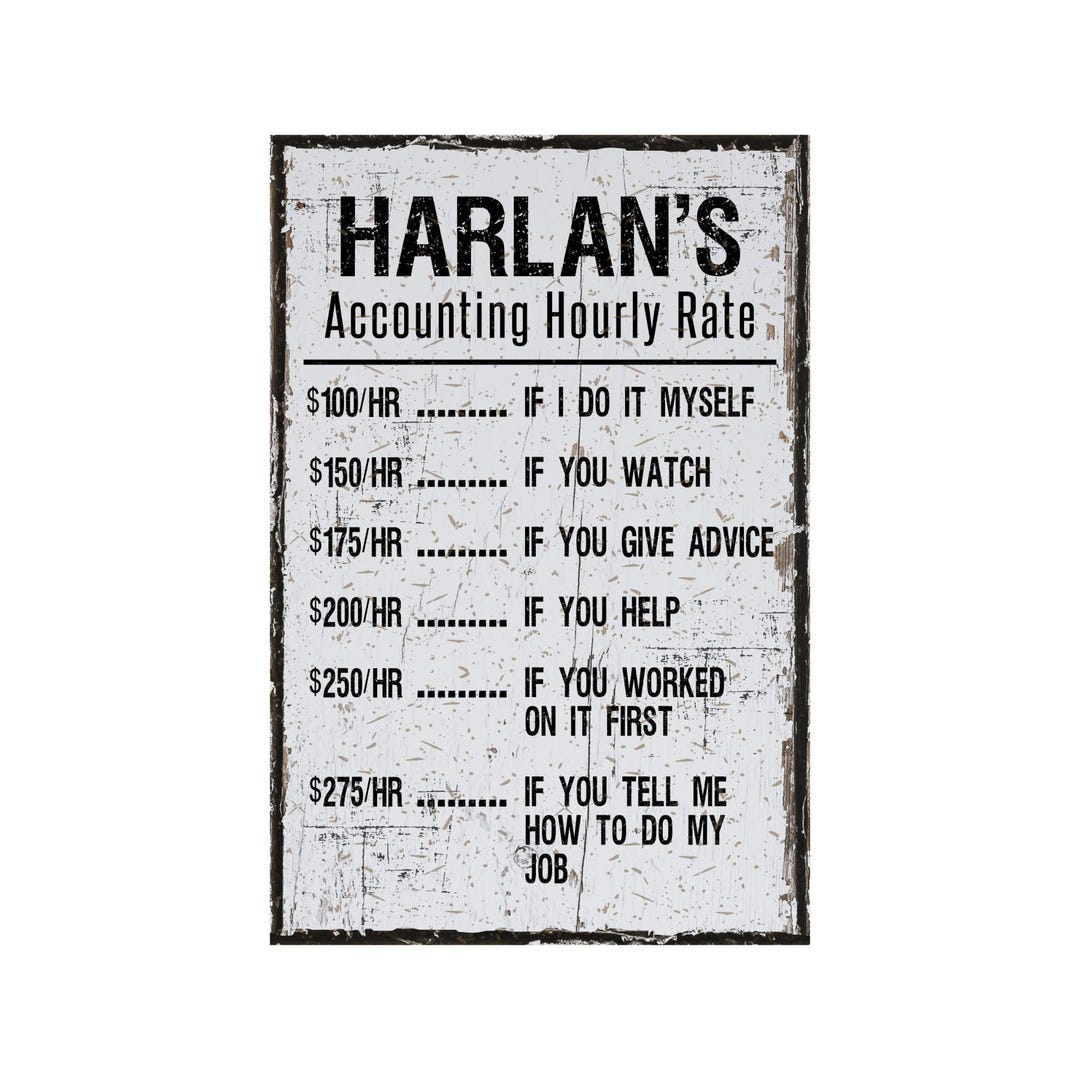 Accountant Hourly Rate Metal Sign, Personalized Contemporary Modern ...