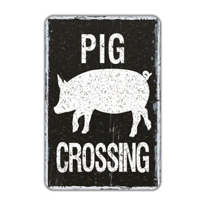 Distressed Pig Crossing Swine Hog Farm Metal Sign, Contemporary Modern ...