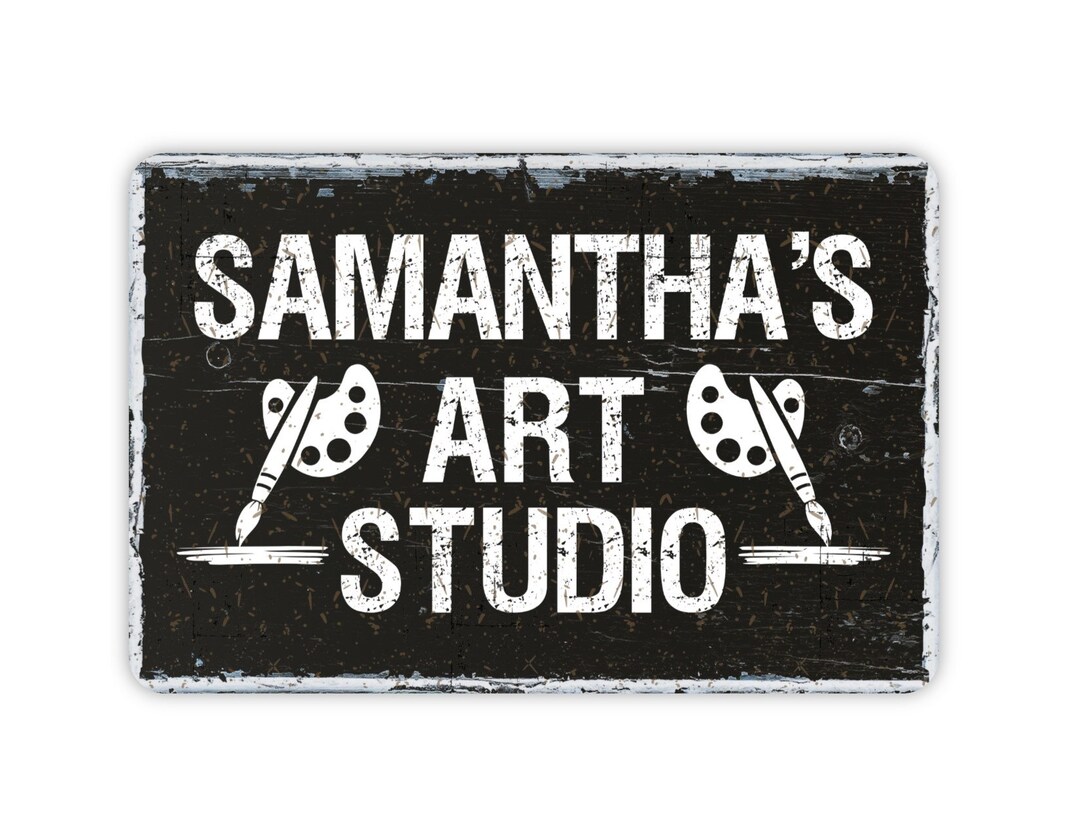 Personalized Art Studio Sign, Custom Rustic Distressed Modern Metal ...