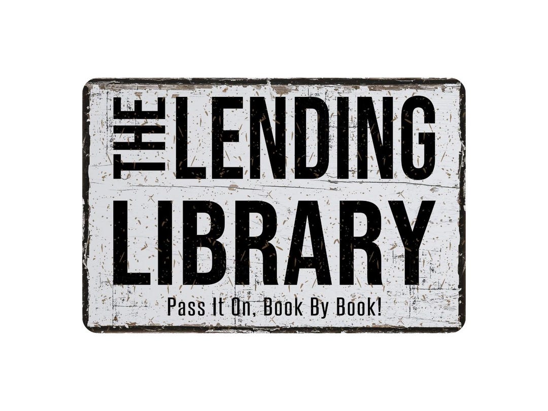 The Lending Library Sign, Rustic Distressed Book Sharing Literary Metal ...