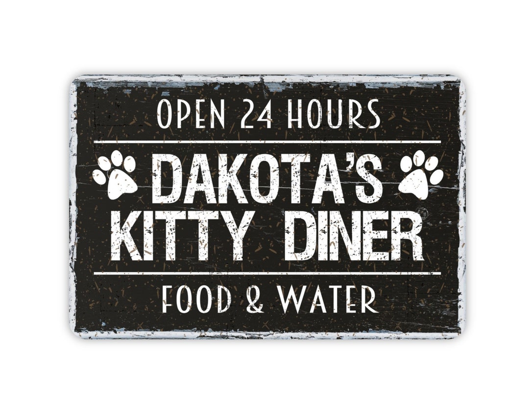 Personalized Kitty Diner Funny Cat Rustic Metal Sign - Custom Modern ...