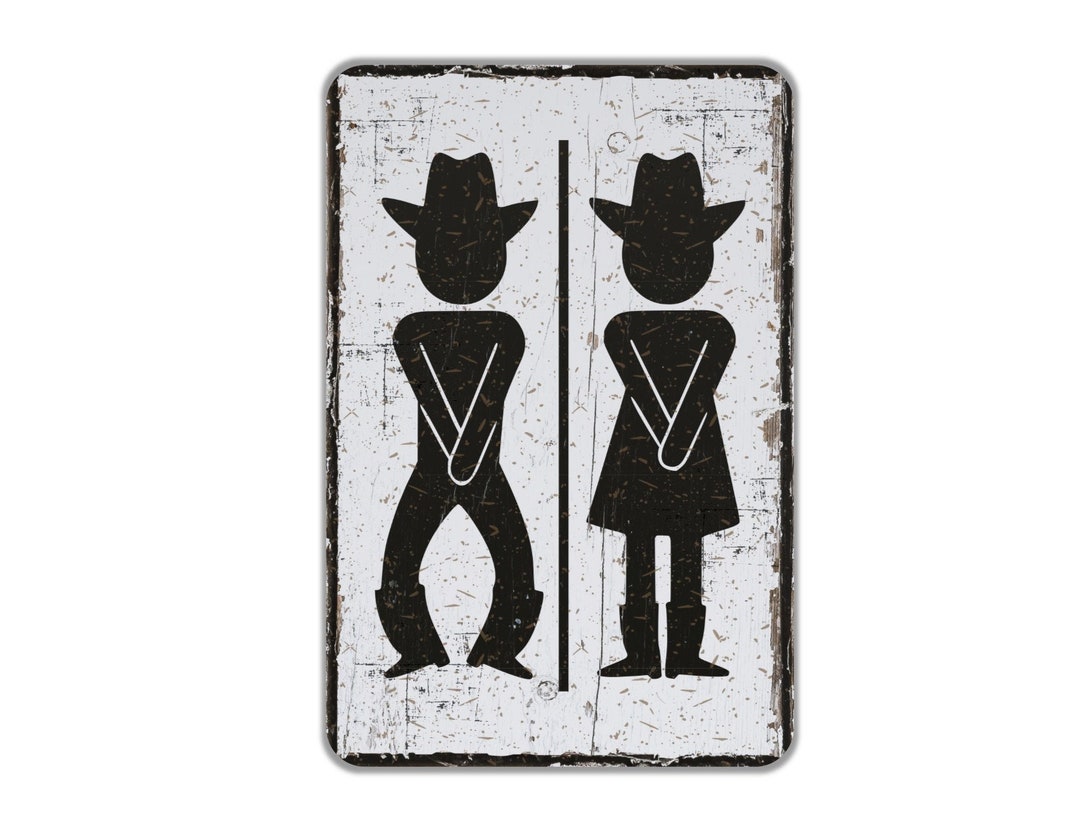 Funny Cowboy Cowgirl Bathroom Sign, Custom Contemporary Modern ...