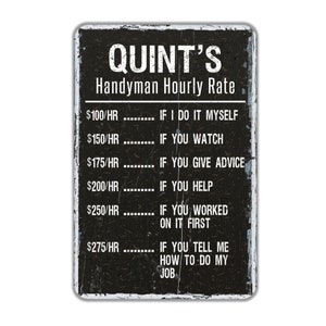 Handyman Hourly Rate Metal Sign, Personalized Contemporary Modern ...