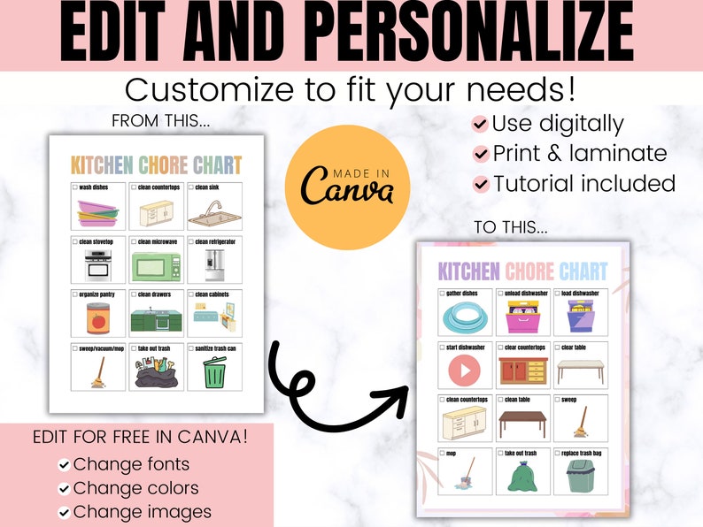 ADHD Visual Chore Charts Printable Editable | Room-by-room Cleaning ...