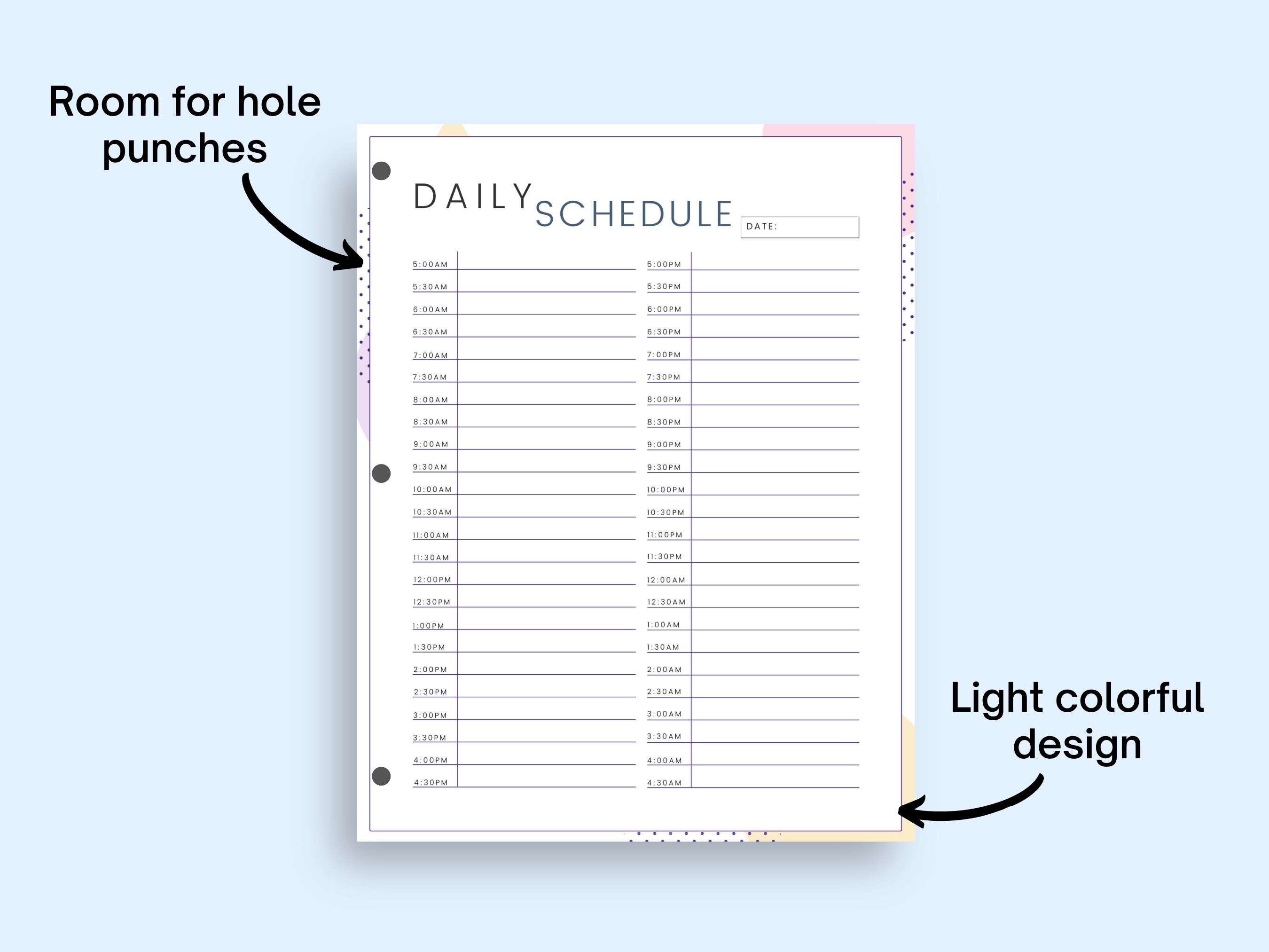 24 Hour Daily Planner Printable Daily To-do List Half Hour - Etsy